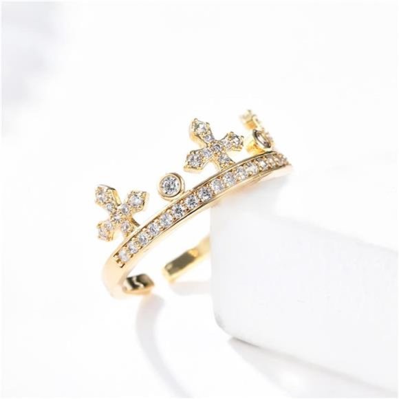 Jewelry | Flower Valley Cute Cross Ring Size Adjustable 18k Gold Plated ...